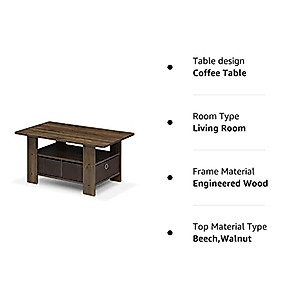 Furinno Andrey Coffee Table with Bin Drawer, Columbia Walnut/Dark Brown