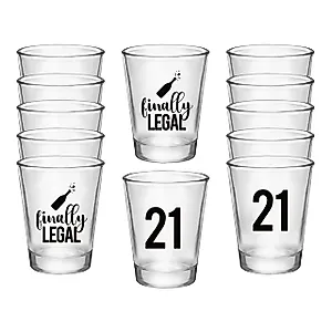 Finally Legal 21st Birthday Party Shot Glass - Set of 12, 1.75oz Black and Clear 21st Birthday Shot Glasses, Perfect for Birthday Parties, Birthday Decorations