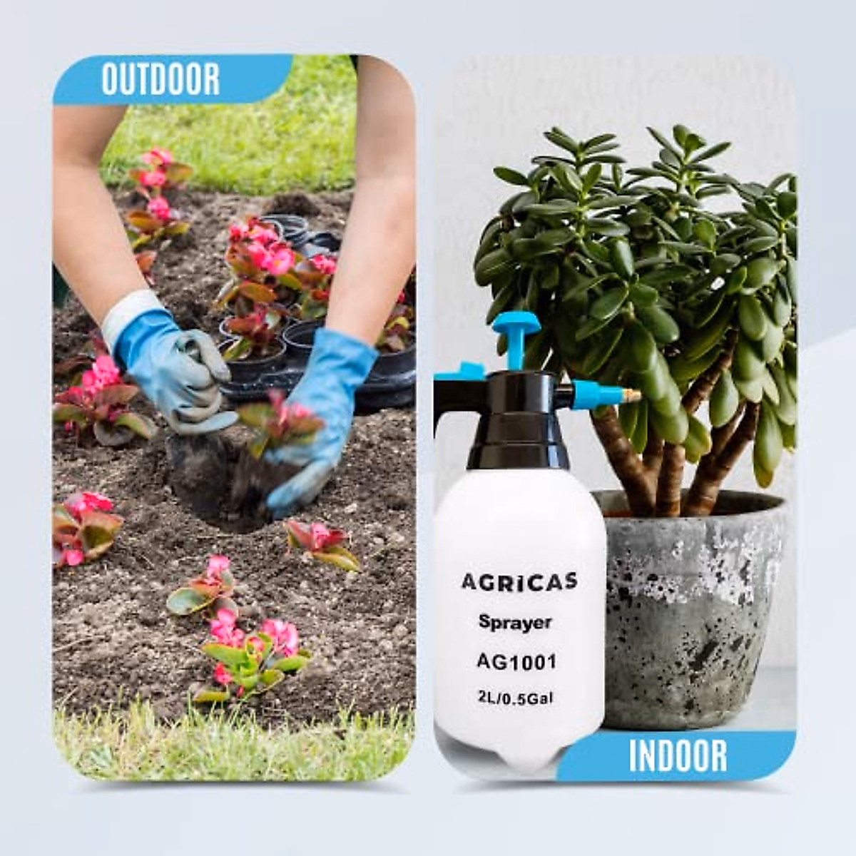 AGRICAS 0.5 Gallon Hand Pump Sprayer, 2L Pressure Garden Sprayer, Handheld Weed Sprayer with Adjustable Brass Nozzle, Pump Mister, Lawn and Garden Care, Watering, Outdoor and Auto - Multi-Purpose