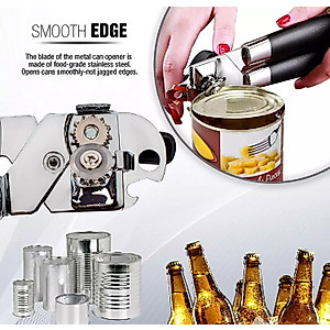 ANDILL Can Opener Manual, Good Grips Anti-slip Hand Grip, Stainless Steel Sharp Blade, with Large Turn Knob, Black/Silver, 8.26 x 2.36 x 2