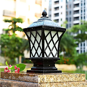 Moddeny IP54 Waterproof Outdoor Column Lights, Exterior Glass Aluminum Fence Pillar Light 18.9" Traditional Black E26 Post Lanterns Patio Villa Garden Park Balcony Gate Street Lighting