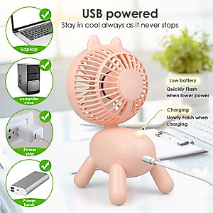 8 Inch Oscillating Small Desk Fan, 4 Speeds Portable Rechargeable Mini Fan with Puppy-Shape,Rotatable Table USB Personal Desktop Fan with Anti-slip Adjustable Rear Legs for Home/Office /Outdoor, Pink