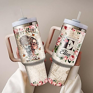 WAZONE Personalized Book Lovers Coffee 40 Oz Insulated Stainless Steel Tumblers with Handle and Straw Cups Custom Birthday Christmas Gifts for Bookholic Friends Besties Soul Sisters Brothers