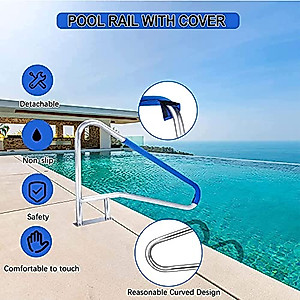 ANSNAL Swimming Pool Handrails, Stainless Steel Spa Stair Handrails 3-Bend Swimming Pool Safety Handrails for Garden Backyard Pools, Easy to Instal