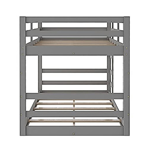 MERITLINE Wood Bunk Bed Twin Over Twin Bunk Beds for Boys and Girls, Simple Floor Twin Bunk Bed Frame with 2 Slats Sets and 2 Ladders, No Bunkie Board Needed