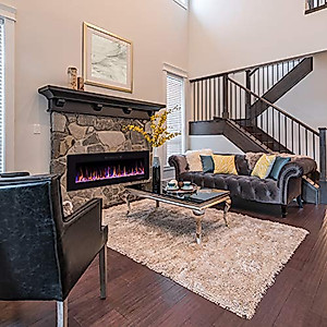 Xbeauty 60" Electric Fireplace in-Wall Recessed and Wall Mounted 1500W Fireplace Heater and Linear Fireplace with Timer/Multicolor Flames/Touch Screen/Remote Control (Black)