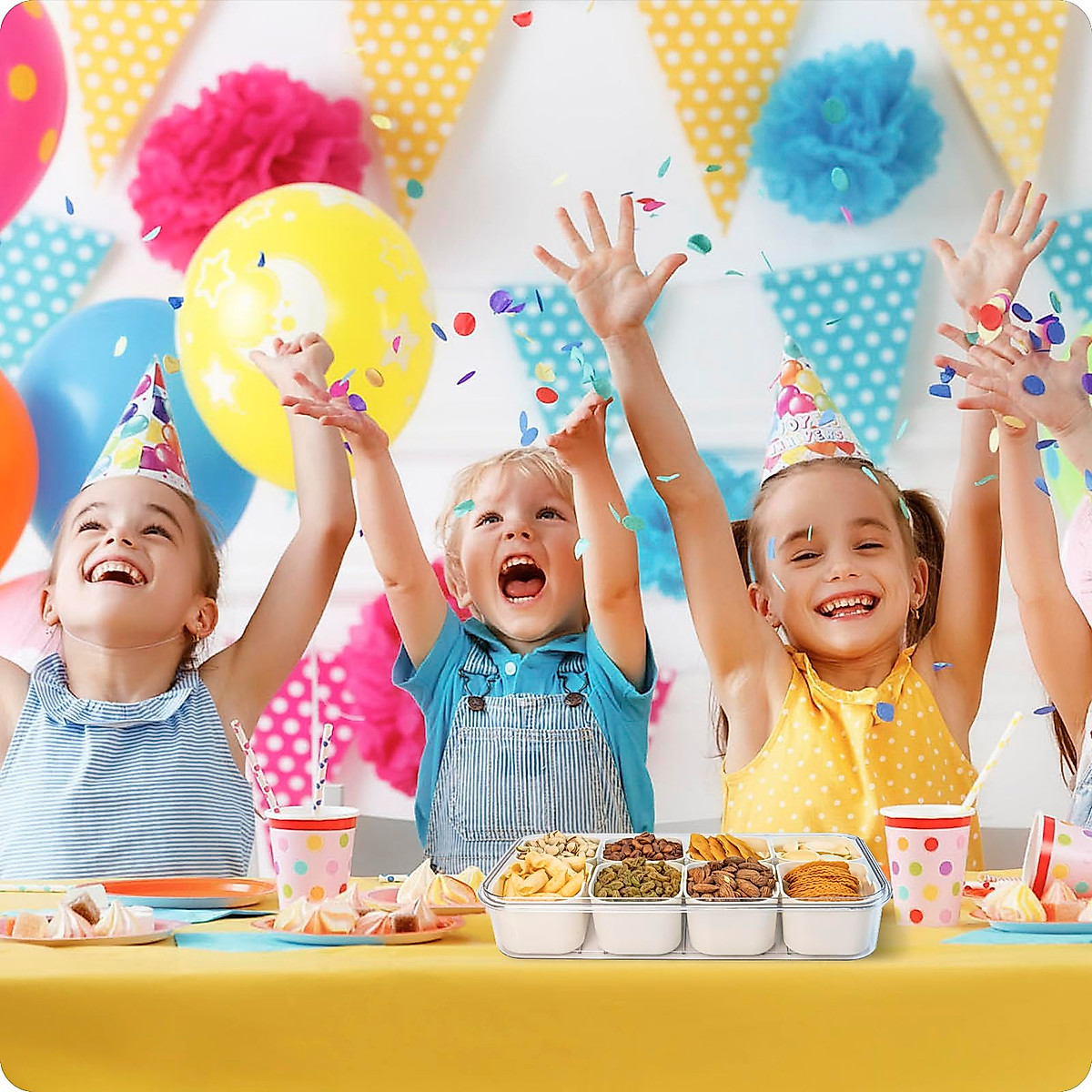 Snackle Box Container,Divided Serving Tray with Lid,Snack Boxes for kids/adults,Snack Tray for party/ travel/beach/ (with 4 Forks)