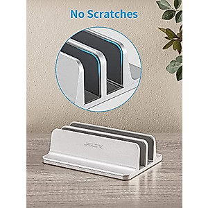 JARLINK (Upgraded Dock Version Vertical Laptop Stand, Double Desktop Stand Adjustable Laptop Holder (up to 17.3 inches) Compatible with All MacBook Pro/Air/Microsoft Surface (Silver)