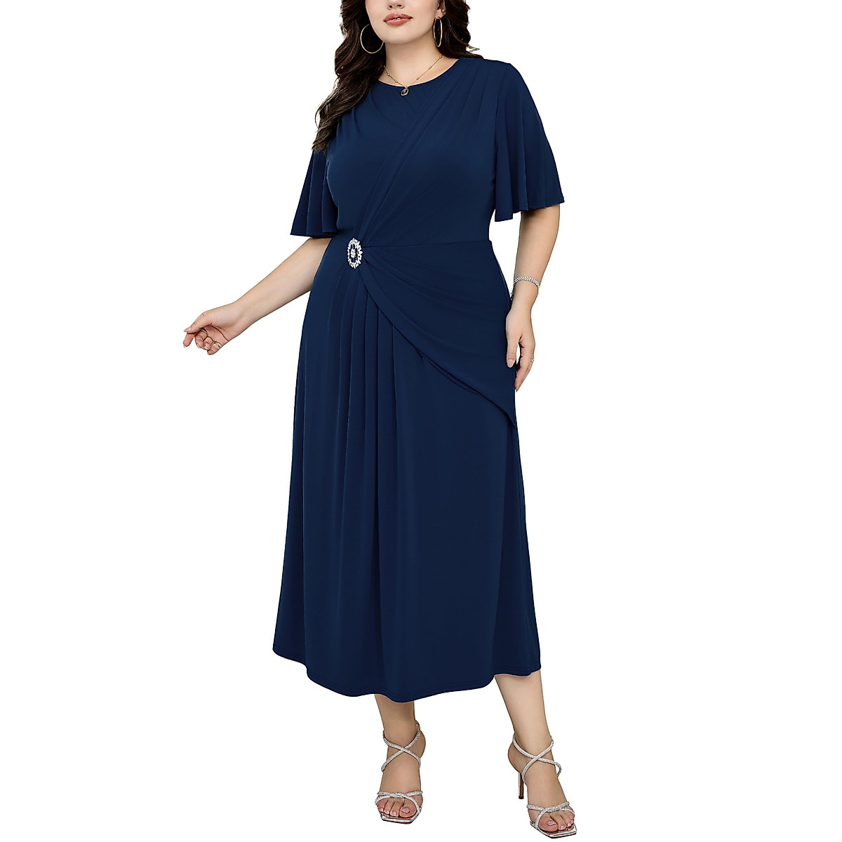 Hanna Nikole Wedding Guest Dress with Sleeves Fall Maxi Dress Summer Navy Blue Dress 18W