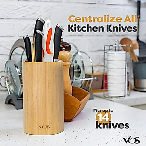Vos Universal Knife Block - Countertop Knife Block Without Knives - Knife Holder with Non-Slip Base Sturdy Knife Organizer - Space Saving Knife Stand, Sleek & Modern Knife Rack - Bamboo