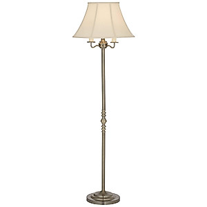 Regency Hill Montebello Traditional Shabby Chic Floor Lamp Standing Pole 59" Tall Antique Brass Gold Metal Off White Bell Shade Candelabra Decor for Living Room Reading House Bedroom Home