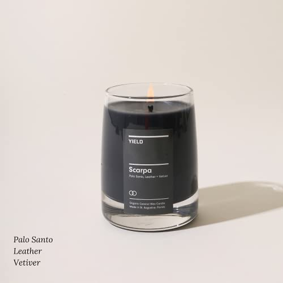 Yield Scarpa Organic Coconut Wax Candle - Palo Santo and Leather Notes - Warm & Woodsy Scented Luxury Candle - Hand Poured in The USA - 50 Hour Burn Time