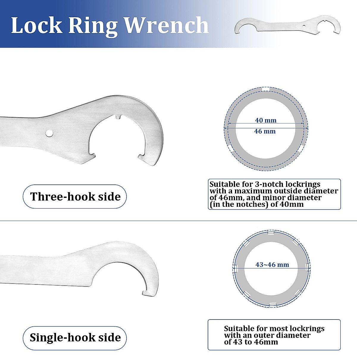 MATINA Bottom Bracket Tool, Bike Bottom Bracket Wrench, Bike Bottom Bracket Removal Tool, Double Sided Bottom Bracket Lock Wrench for Bicycle