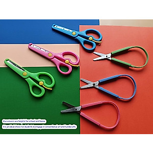 Loop Scissors for Children and Teens,Preschool Training Scissors,Children Safety Scissors,Easy-Open Squeeze Handles, For Special Needs (6-Pack)