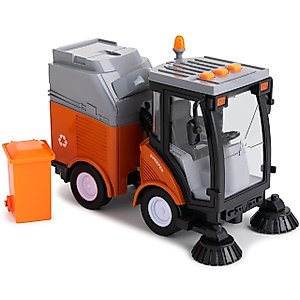 Toy To Enjoy Street Sweeper Toy Truck with Light & Sound Effects - Friction Powered Wheels, Removable Garbage Can & Rotating Brushes - Heavy Duty Plastic Cleaning Vehicle Toy for Kids & Toddlers