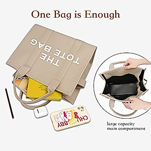 LMKIDS The Tote Bag for Women,PU Leather Tote Bag, Travel Tote Bag, Women Shoulder Bag, Crossbody Bag, Women Handbag (Beige)