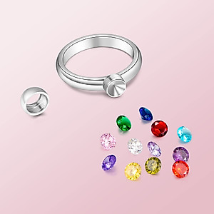 Birthstone Rings for Women CZ Crystal Rings for Girls Stainless Steel Rings Cute Pinky Ring for Teen Girls Aesthetic Jewelry