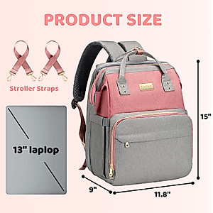 COSYLAND Diaper Bag Backpack Large Capacity Baby Bag for Boy Girl Water-repellent Multifunction Travel Back Pack with Changing Pad & Stroller Straps for Mom Dad, Pink/Grey
