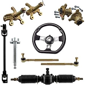 YC Yier Front Steering Wheel Tie Rod Kit Gear Rack Pinion Shaft & 3 Stud Wheel Hub Steering Spindle Knuckle DIY Parts for Go Kart Go Cart Golf Cart ATV Quad UTV Buggy Drift Trike 4 Wheeler Dolly Cart