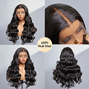MEIKING Lace Front Wigs Human Hair Body Wave 13x4 Frontal HD Lace Wig Pre Plucked 180% Density Brazilian Virgin Human Hair Lace Front Wigs for Women Natural Black 28 Inch