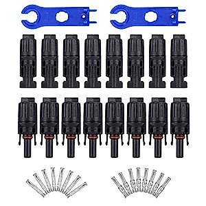 Sunway Solar Panel Cable Connectors 8pairs for Connecting Solar Connector Adapters with Assembly Tool Spanners for Connecting Solar Panels Extension Cable, 10 awg PV Wire,Solar Controller Regulator