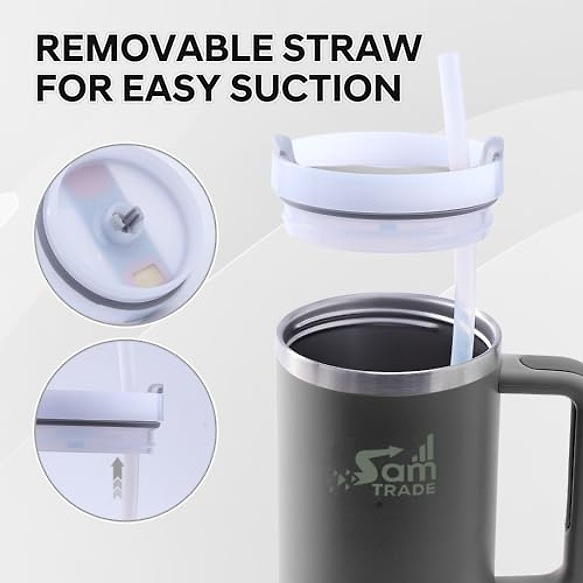 Samtrade Drinking Cup, Stainless Steel Insulated Tumbler with Handle (40oz) - 100% Leak-Proof Friendly Travel Mug, Charcoal blue, YX-T40