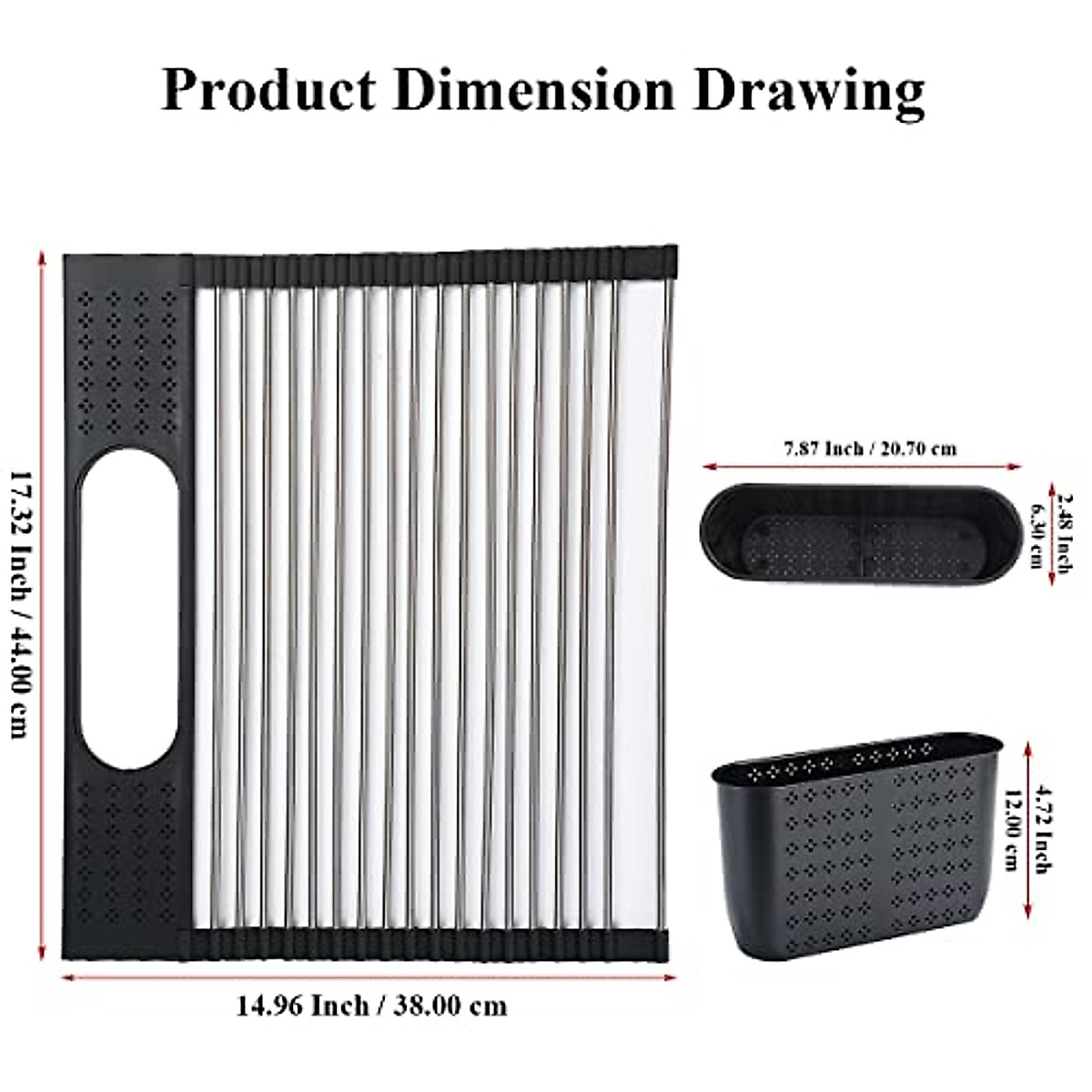 Berglander Dish Drying Rack Over The Sink, L17.5 by W 15" Rollable Stainless Steel Dish Rack with Removable Storage Basket, Perfect for Kitchen Sink