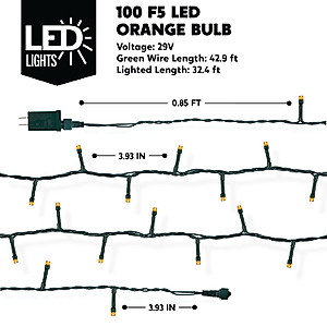 Joiedomi 100 LED Orange Halloween String Lights with 8 Modes 32.4FT Green Wire for Indoor Outdoor Holiday Décor Halloween Event Decoration, Tree, Eaves, Haunted House Theme Party