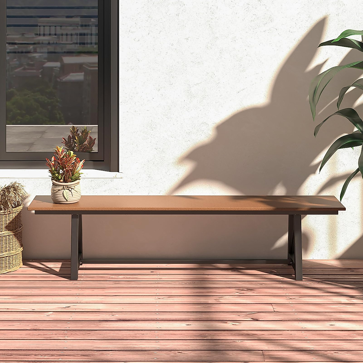 Giantex Outdoor Bench, 3-4 Person Garden Bench, 72" Long Patio Bench with Metal Frame, 1100 LBS Capacity, Weatherproof Backless Park Bench, Outside Dining Bench for Lawn, Front Porch, Backyard