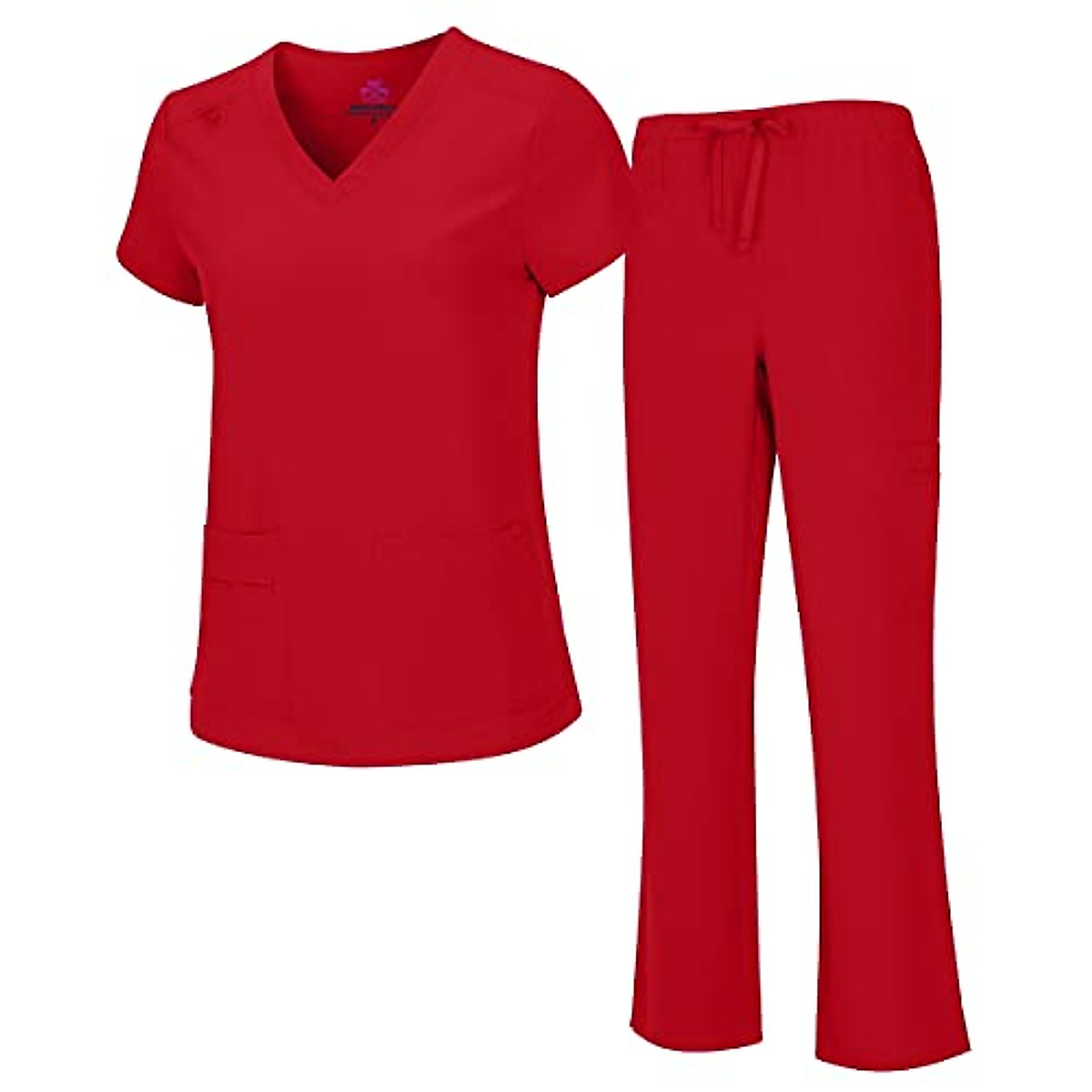 M&M SCRUBS Women's Breathable Cool Stretch Fabric Scrub Top and cargo Pant Set (Red, Large)