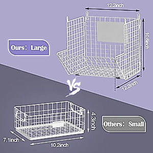 X-cosrack Metal Wire Basket Wall Mount, 3 Tier Wall Storage Basket Organizer with Hanging Hooks Chalkboards, Rustic Kitchen Fruit Produce Bin Rack Bathroom Tower Baskets (White)