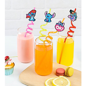24Pcs Party Favors Reusable Drinking Straws, 12 Designs Cartoon Birthday Party Supplies with 2 Cleaning Brush