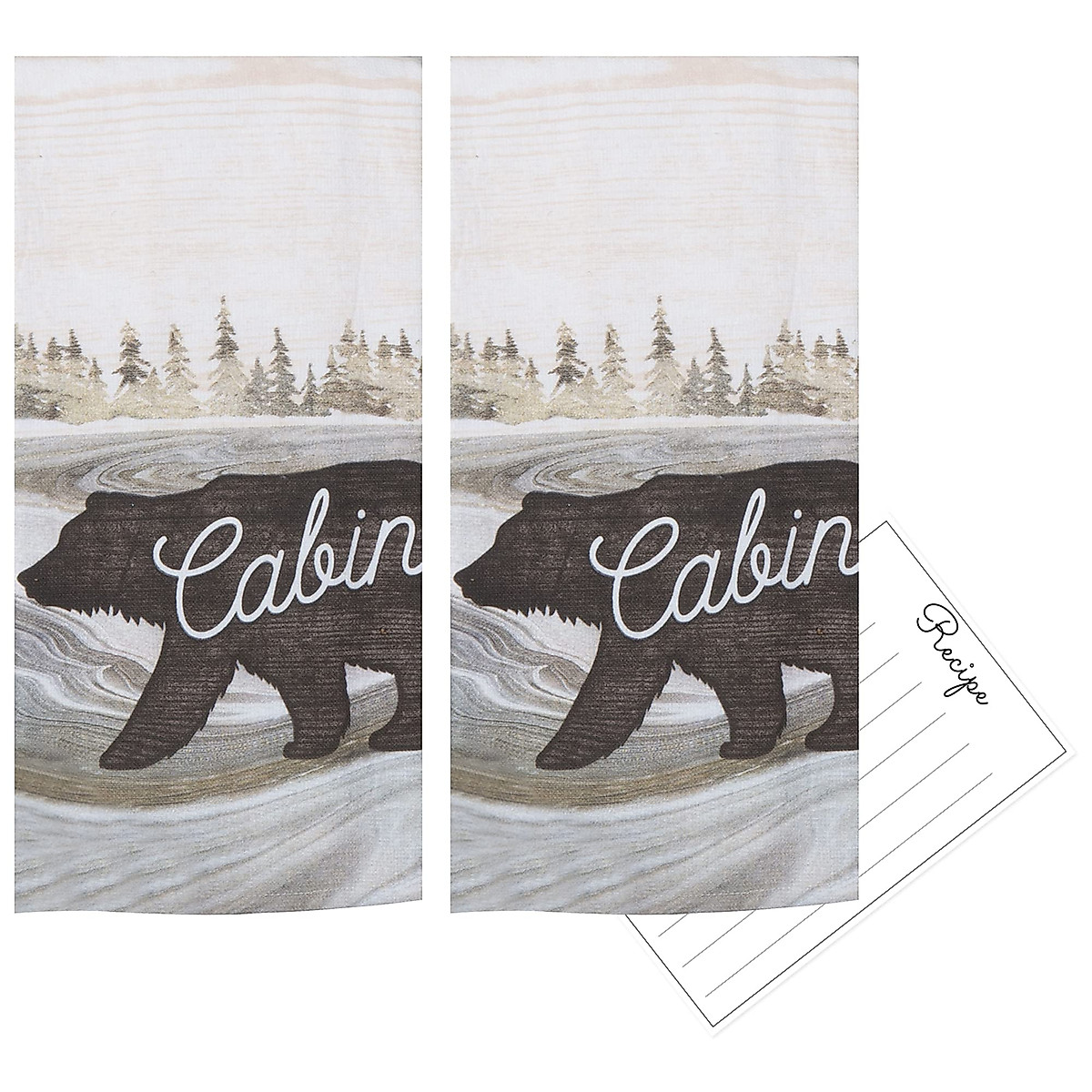 2 Rustic Lodge Dish Towels - Bear Themed Dish Towels | Wilderness Animals Woodland Themed Cabin Kitchen Towels | Camping Dish Towel Set for Hand, Cabin Dishes, Bathroom, Hunting Decor with Recipe Card