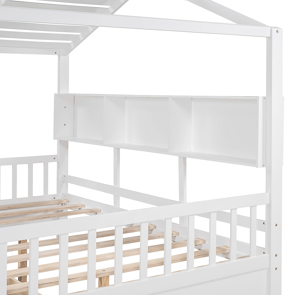 Merax Wood Full House Daybed with Drawers & Storage Shelves,Day Bed for Kids Boys Girls No Box Spring Needed White