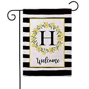 ULOVE LOVE YOURSELF Welcome Farmhouse Decorative Garden Flags with Letter H/Lemons Wreath Double Sided House Yard Patio Outdoor Garden Flags Small Garden Flag 12.5×18 Inch(H)