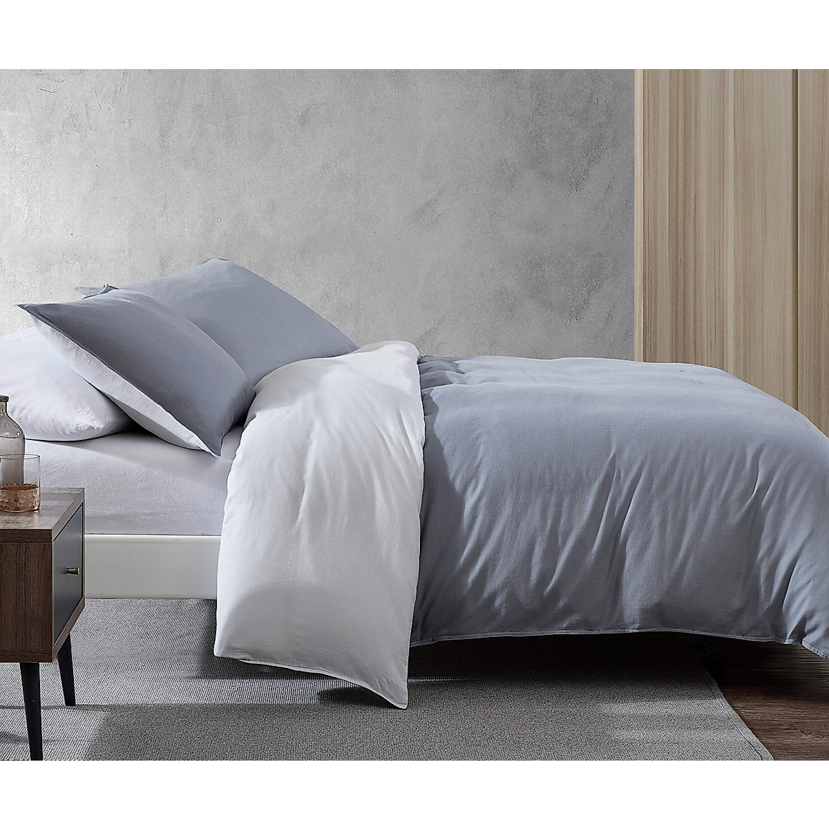 Kenneth Cole New York - Queen Duvet Cover Set, Reversible Cotton Bedding with Matching Shams, All Season Home Decor (Nila Grey, Queen)