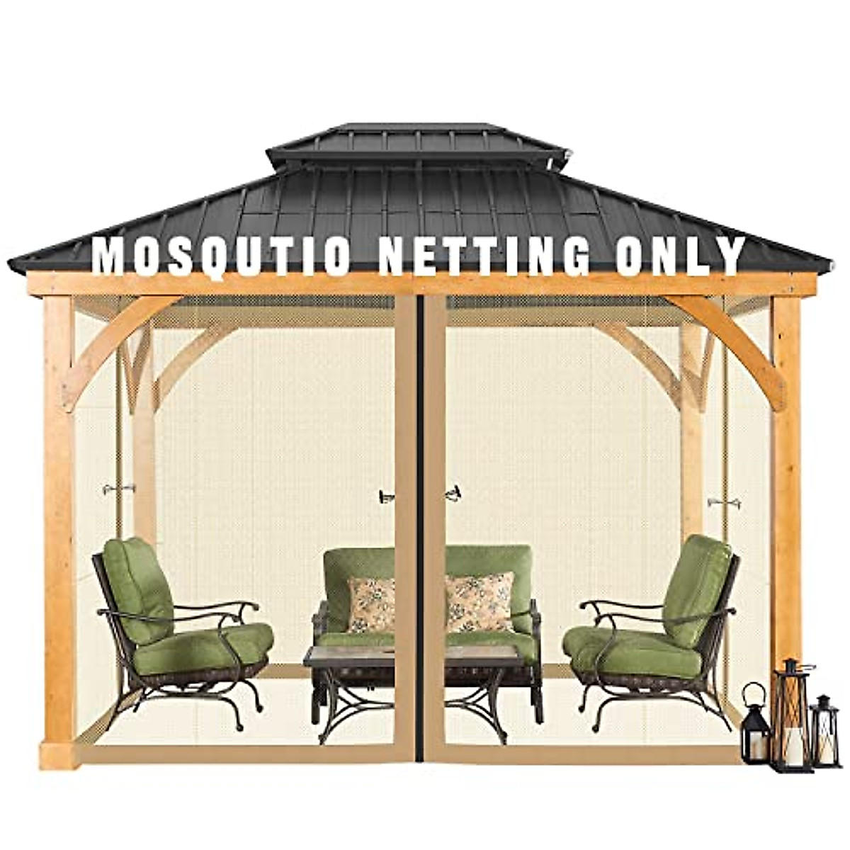 Aoodor Universal 10' x 12' Gazebo Netting Screen Replacement 4-Panel Sidewalls for Patio (Only Netting)