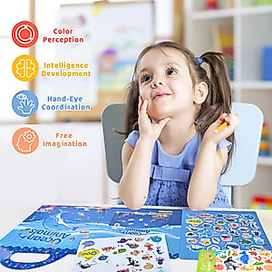 Reusable Sticker Books for Kids 3+ Years Old, Toddler Activity Sticker Book Busy Book Travel Toys for Girls Boys Gift (Farm, Ocean and Animals Theme)