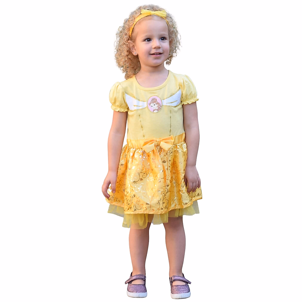 Disney Princess Belle Toddler Girls Dress and Mesh Headband 4T Yellow