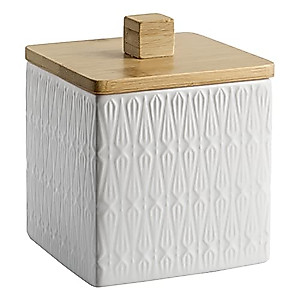 Allure Home Creation Kismet 4-Piece White Ceramic with Bamboo Bathroom Countertop Accessory Set, White and Natural