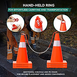 YITAHOME Traffic Cones 18 Inch (12 Pack), with 19.7FT Chain and Reflective Collars, PVC Orange Construction Cones, Safety Cones for Parking Lot, Sports