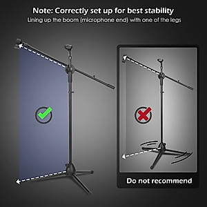 4 Pcs Tripod Microphone Stand Adjustable Boom Height Mic Stand with Mic Clip and Windscreen Collapsible Overhead Boom Stand for Live Stream, Singing, Stage Performance, Studio, Max Height 60 Inch
