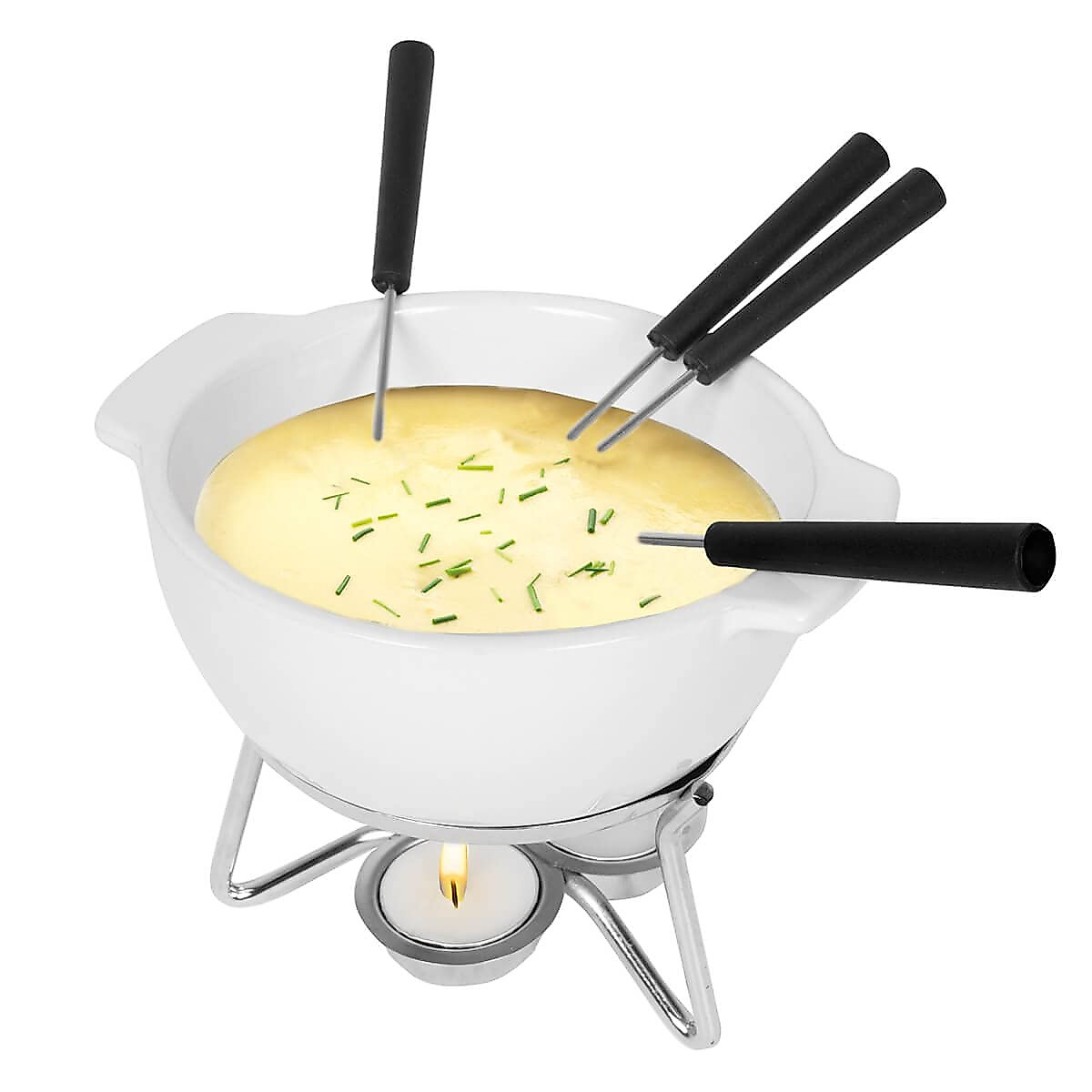 Boska Cheese Fondue Party Set - Fondue Pot Set Microwave Safe Ceramic Hot Pot Chocolate Fountain Snack - Wedding Registry Items Small Kitchen Appliances for up to 4 Persons