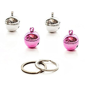 Dog and Cat Collar Bells Pink and Silver 4-Piece Combo Pet Tracker Round Handmade Copper with 4 Keyring Pendant Bells Loud Anti-Lost Training Bells
