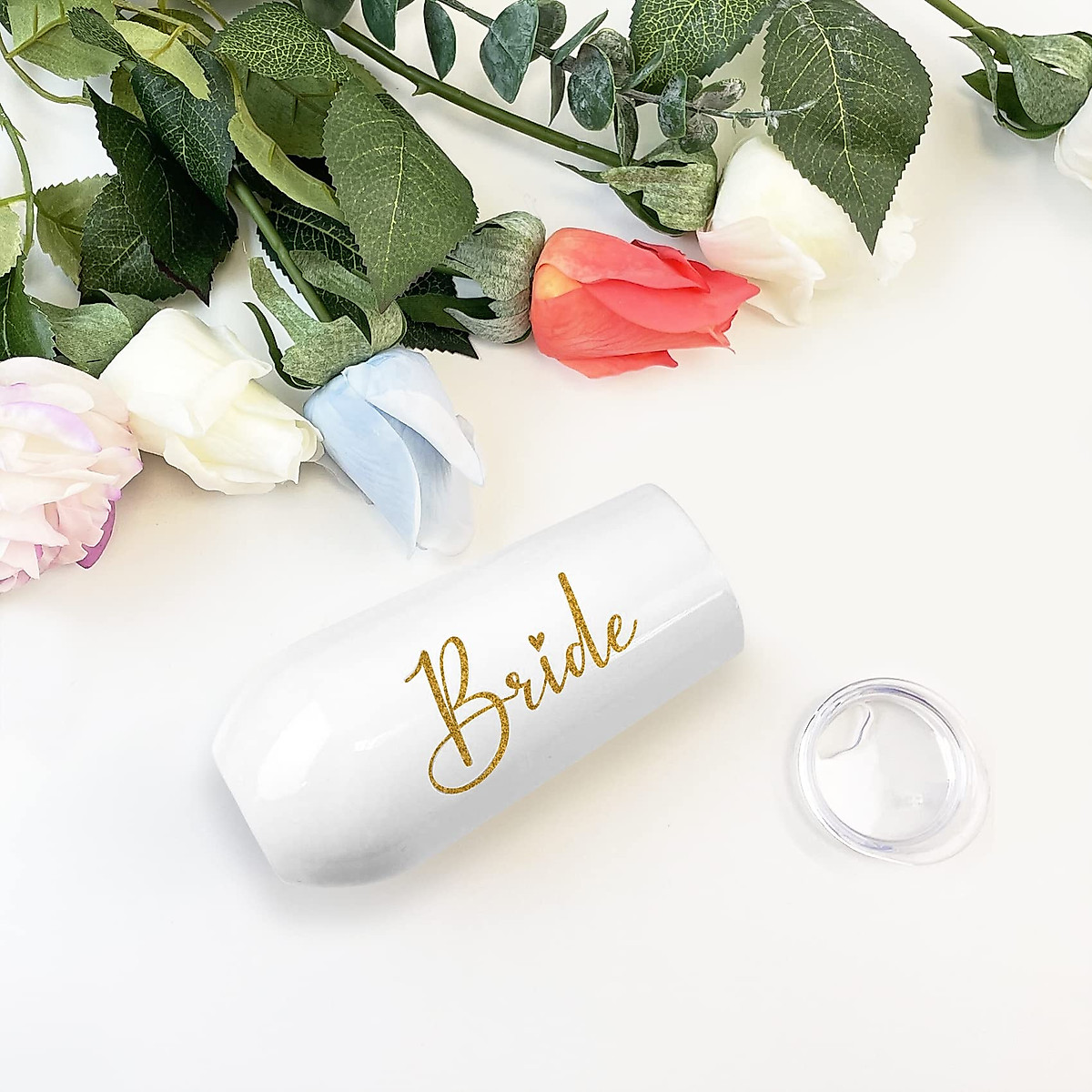 CARAKNOTS 6 OZ Bride Champagne Flutes Bride Gifts Wedding Gifts for Bride Champagne Tumbler Engagement Bridal Shower Gifts for Bride to Be Stainless Steel Champagne Tumbler Cup White 6 OZ