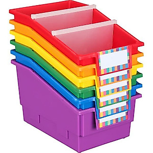 Really Good Stuff Chapter Book Library Bins with Dividers, 8¾" x 13½" x 7¾" - 6 Pack, Group Color | Plastic Shelf Bin Organizer for Classroom Library, Book Organization, Documents, Files, Magazines