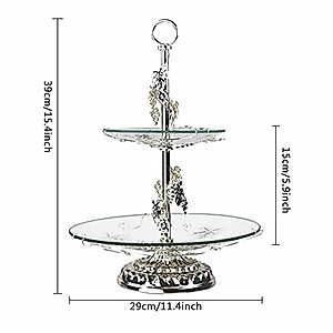 2 Tier Elegant Glass Cake Stand Cupcake Tray Multifunctional Tower Dessert Fruit Plate Holder Table Decor for Restaurant Buffet Bar Picnic Party Festival Afternoontea Silver