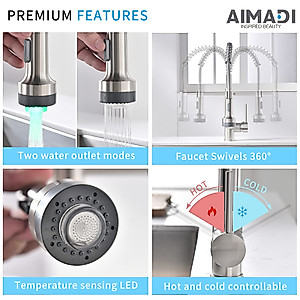 AIMADI Modern Kitchen Faucet Pull Down Sprayer,Stainless Steel Single Handle Kitchen Sink Faucet with LED Light,Brushed Nickel