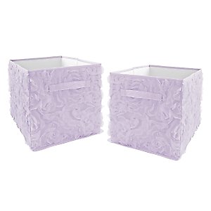 Sweet Jojo Designs Purple Floral Rose Foldable Fabric Storage Cube Bins Boxes Organizer Toys Kids Baby Childrens - Set of 2 - Solid Light Lavender Flower Princess Vintage Boho Shabby Chic Luxury Glam
