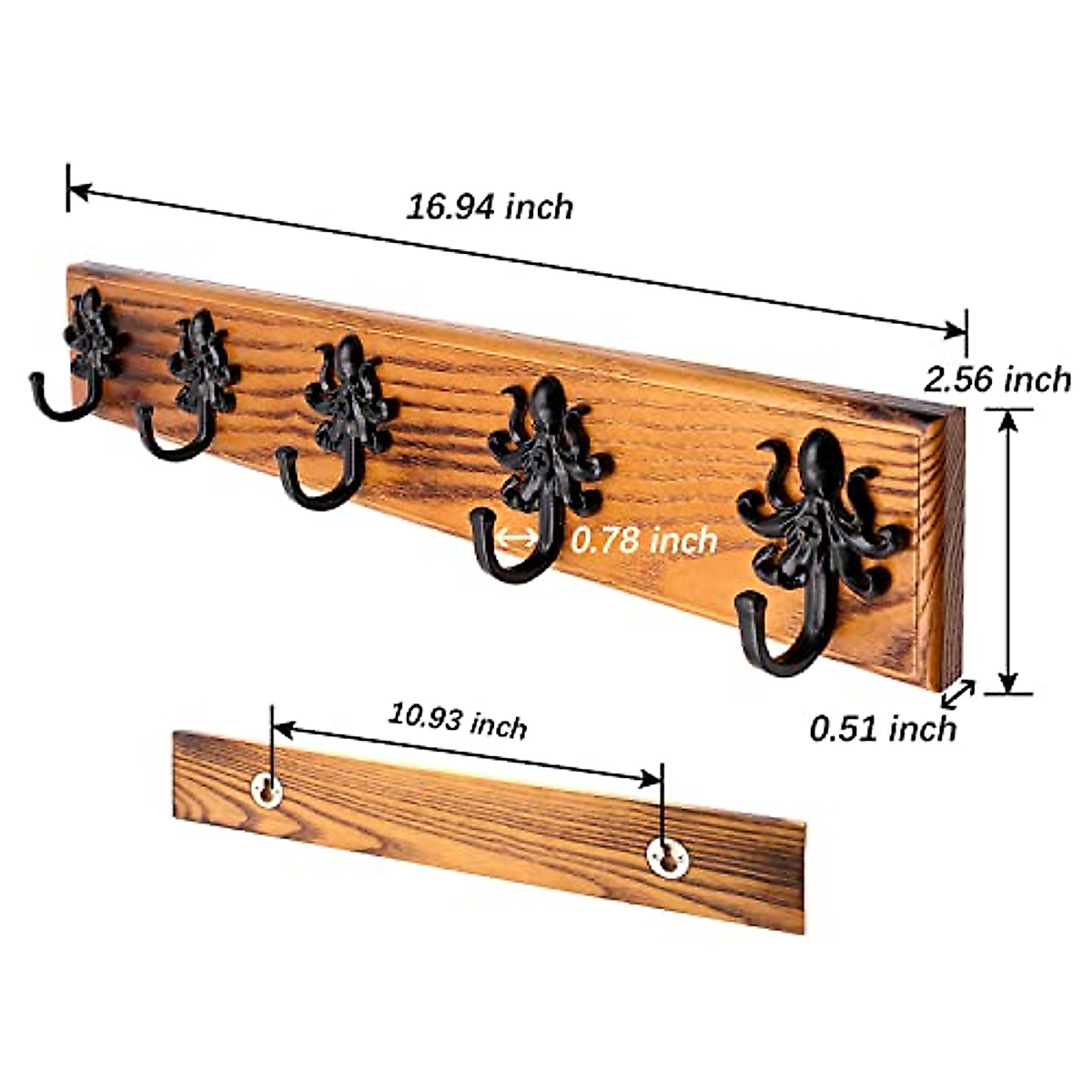 AOAOYING Coat Hooks Wall Mounted, Octopus Coat Hooks for Hanging Coats, 5 Standard Hooks Coat Hanger Wall Mount for Coat Hat Towel Purse Robes Mudroom Bathroom Entryway (Black Octopus)